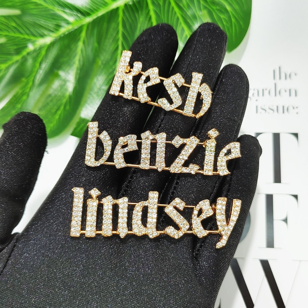 Personalised Bling-bling Name Pin, Gothic Font Letters Brooch, Custom ...