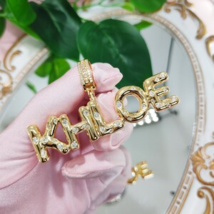 Sparkling Bubble Letters Pendant Necklace, Custom Nameplate Necklace ...