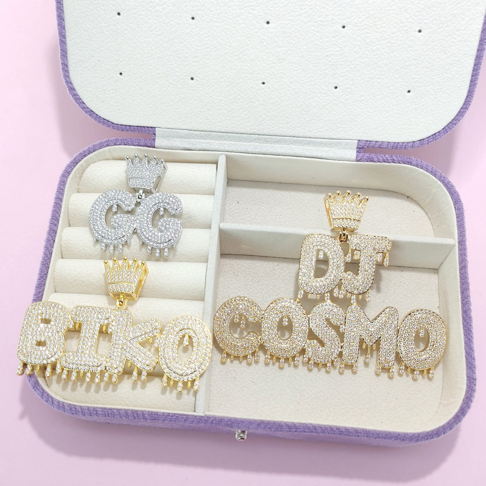 CUSTOM Micro Paved Drippy Letters Name Pendant,personalised Words ...