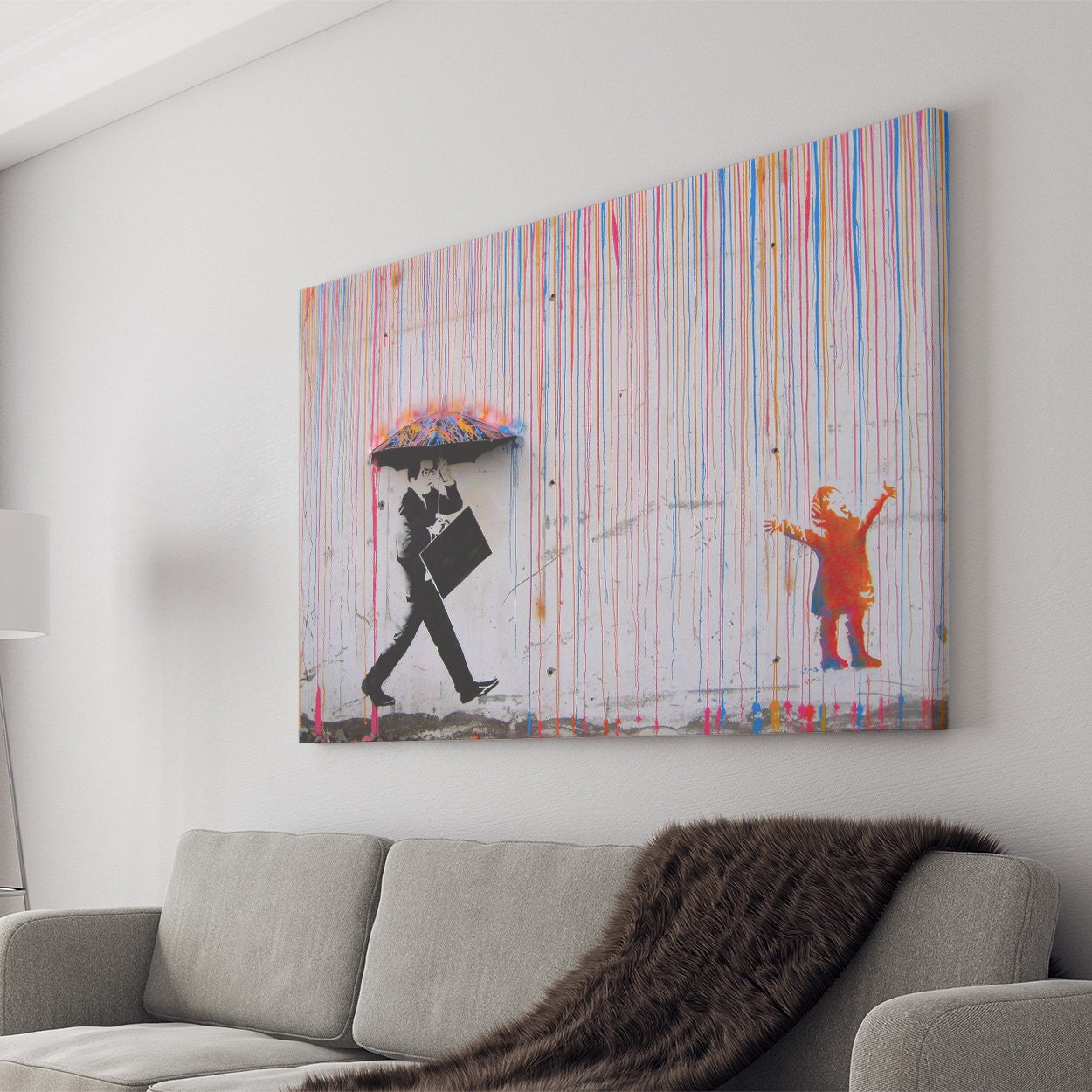 Banksy Color Rain Cartel De La Impresión De Arte De La Pared Etsy