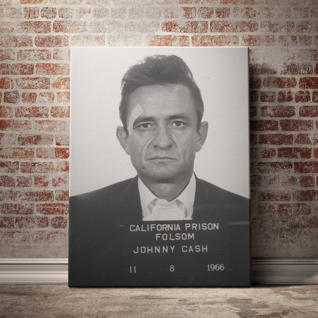 Johnny Cash Canvas 1966 Mugshot at Folsom Prison Vintage Rock Wall Art ...