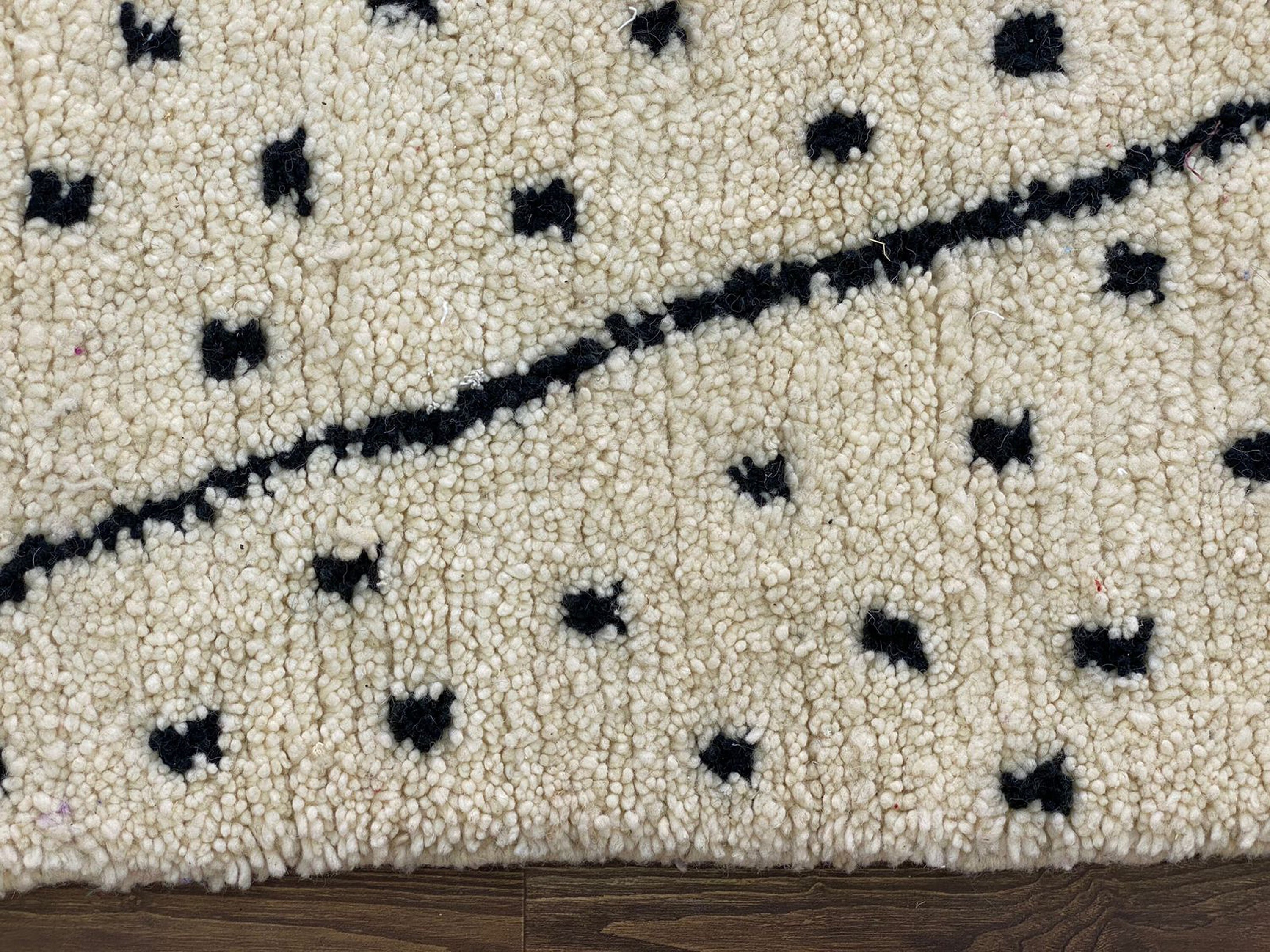 Large Black and White Dotted Rug Moroccan Berber Wool Rug White Area ...