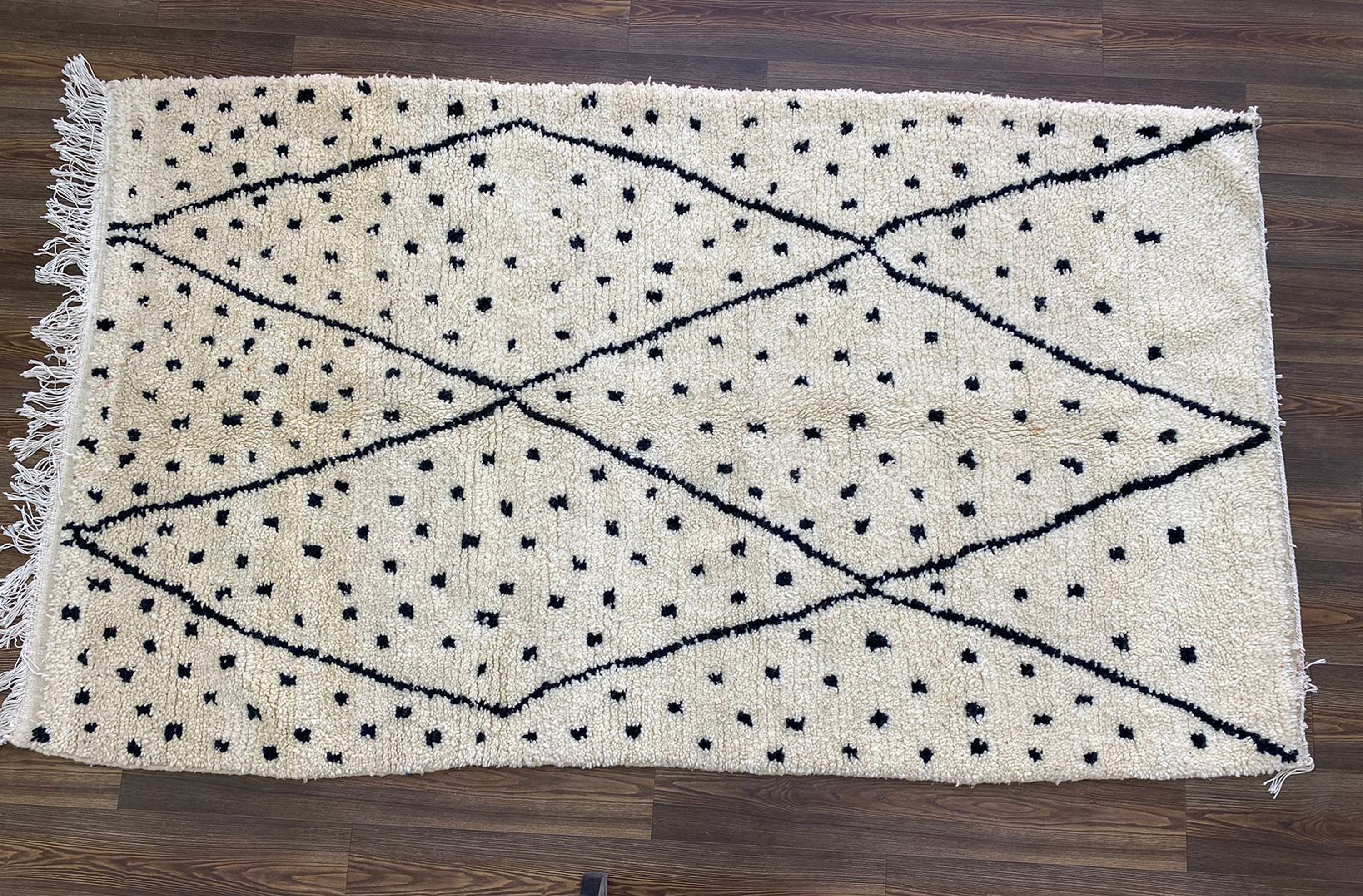 Large Black and White Dotted Rug Moroccan Berber Wool Rug White Area ...