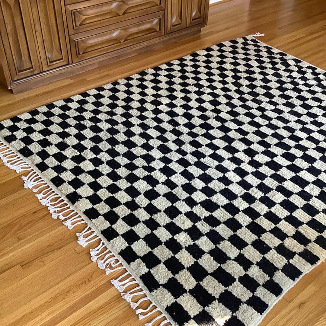 Large Black and White Checkered Rug - Moroccan Berber Checkered Rug ...