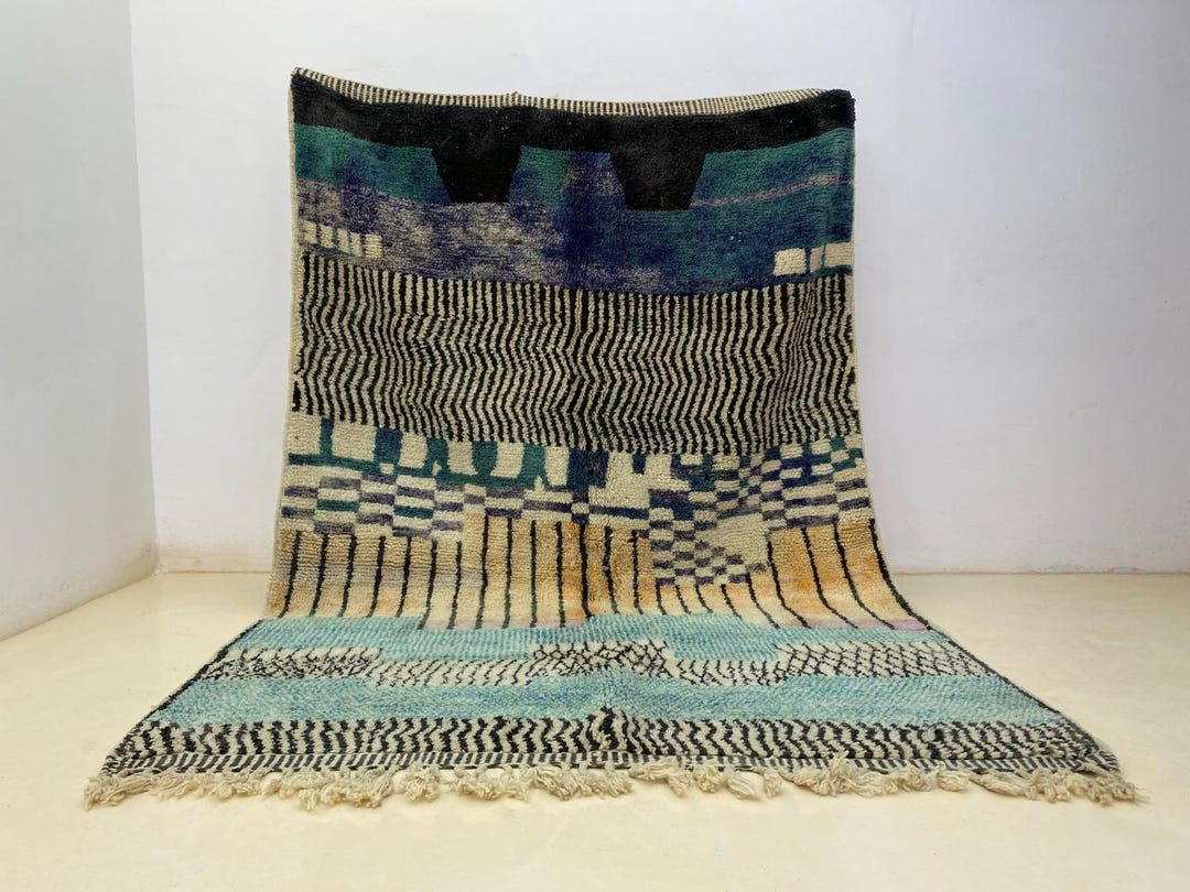 Modern Geometric Moroccan Rug, Minimalist Abstract Wool Runner ...