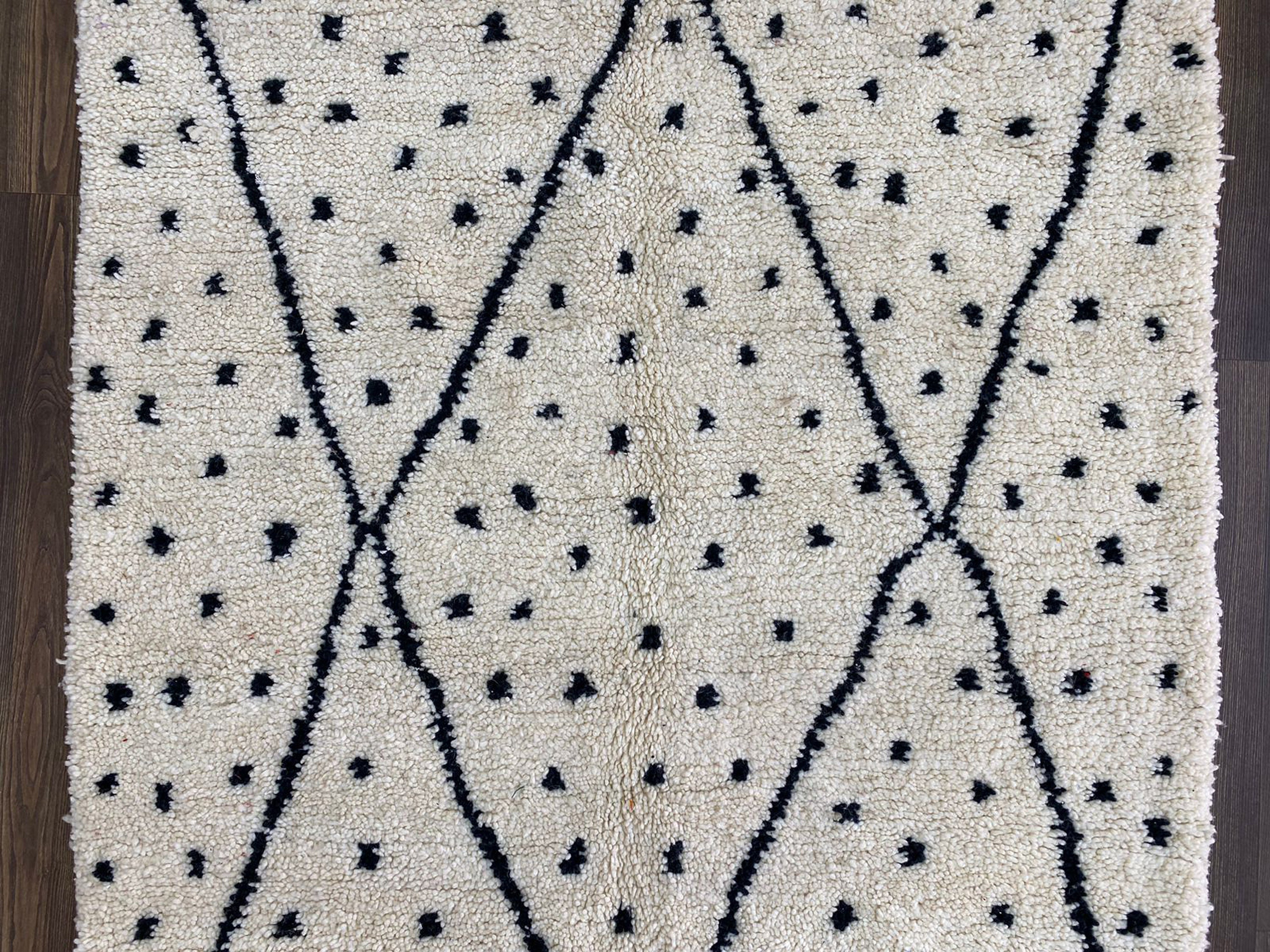 Large Black and White Dotted Rug Moroccan Berber Wool Rug White Area ...