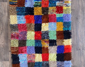 Checker Colorful Rugs, 4x6 Ft Vintage Checkered Rug, Moroccan Berber ...