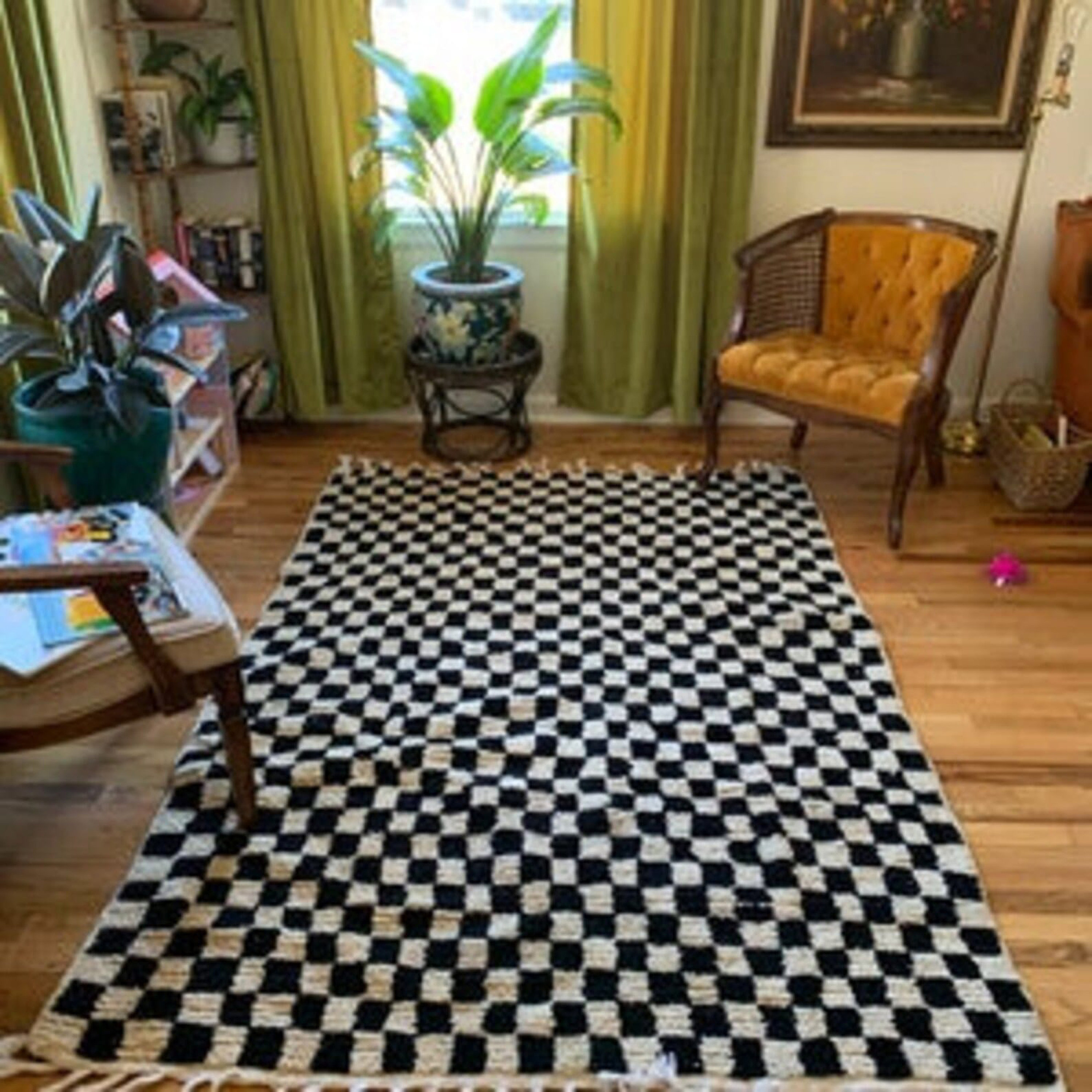 Large Black and White Checkered Rug - Moroccan Berber Checkered Rug ...