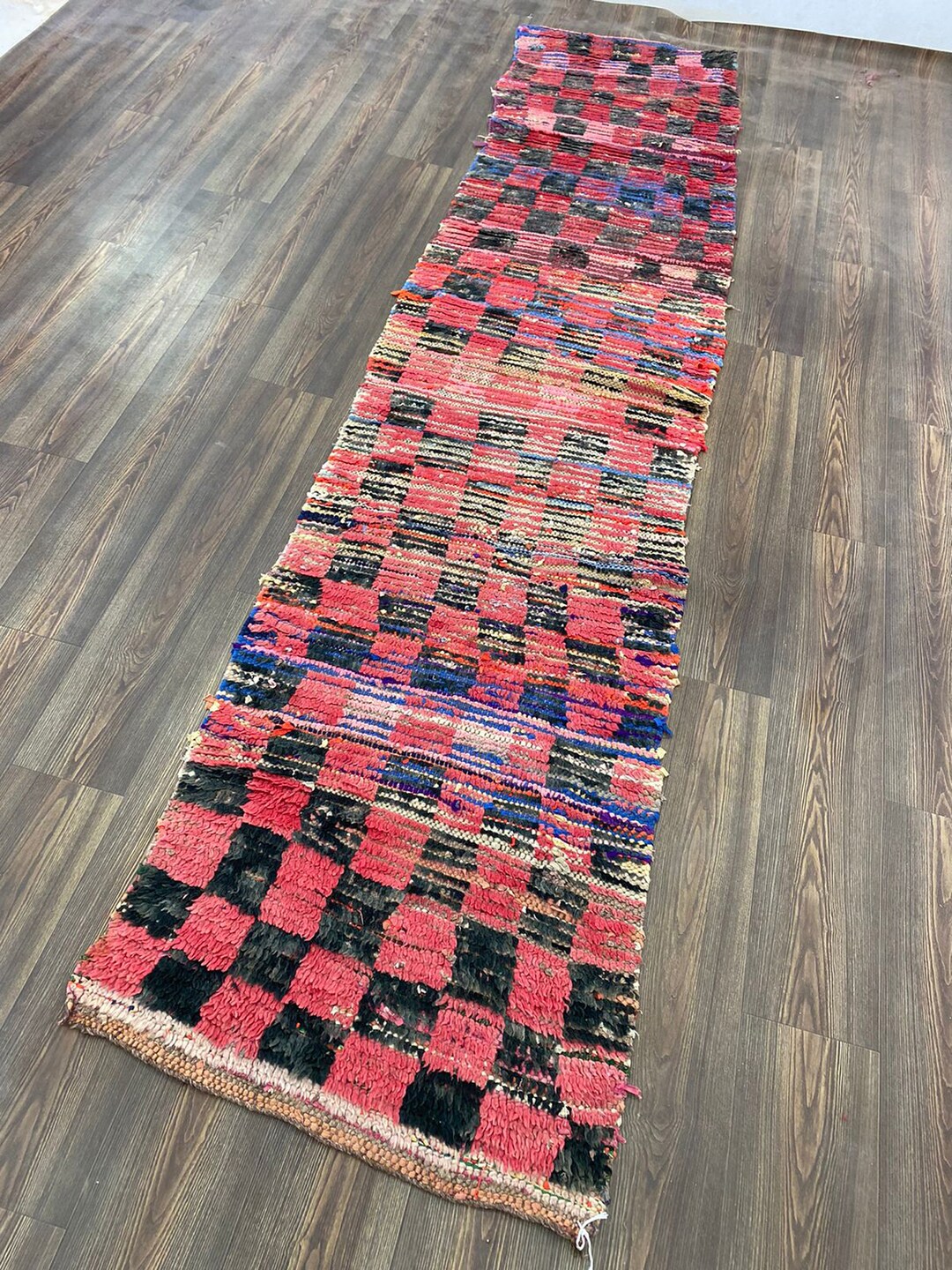 ANTIQUE Long Checkered Red and Black Runner Carpet 2.5 X 10.9 Feet - Etsy