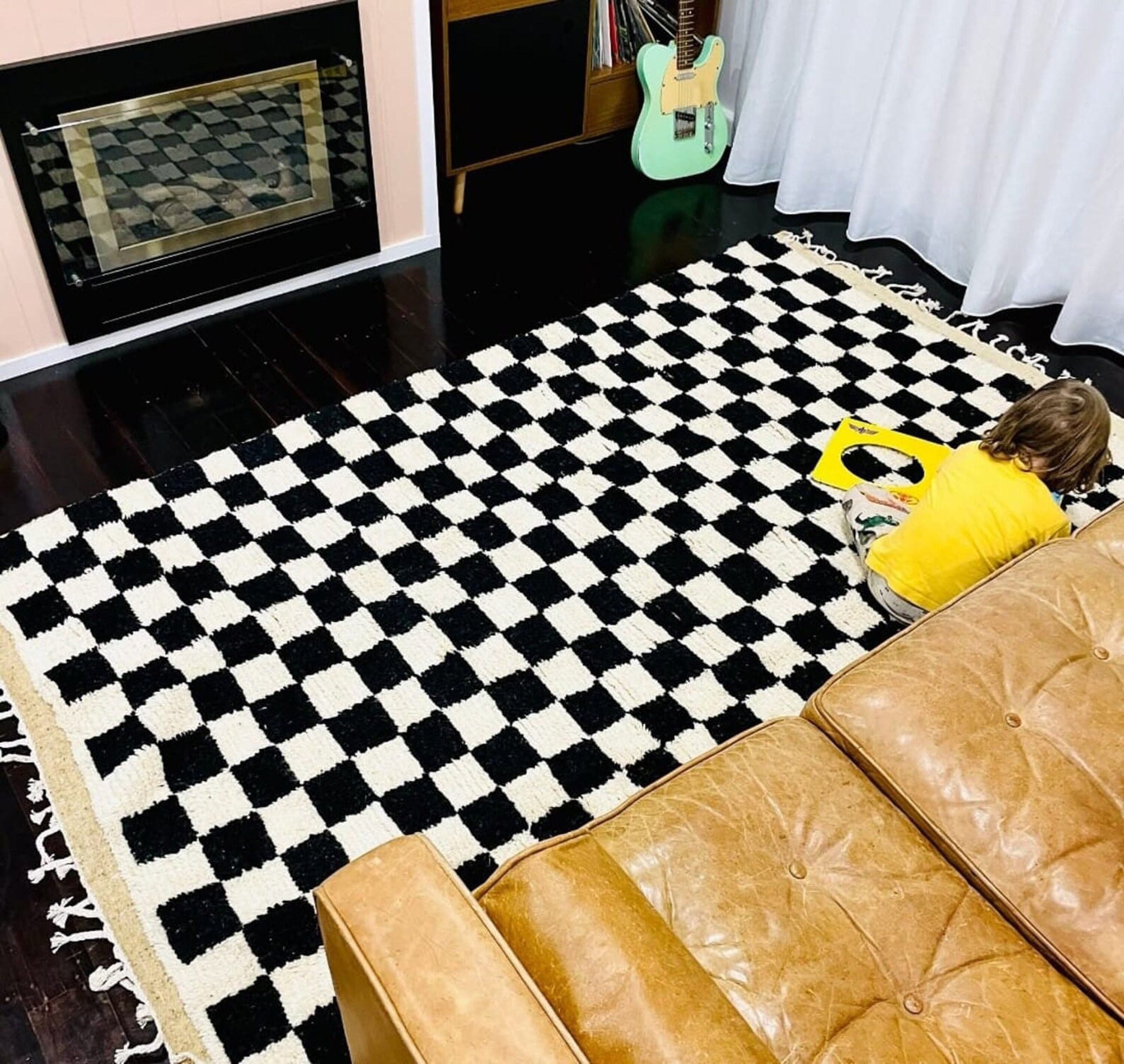 Large Black and White Checkered Rug Moroccan Berber Checkered Rug ...