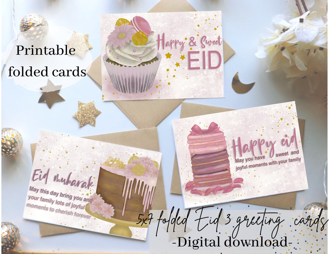 Eid Printable 5 X 7 Folded Card - Eid Digital Greeting Card - Cupcake ...