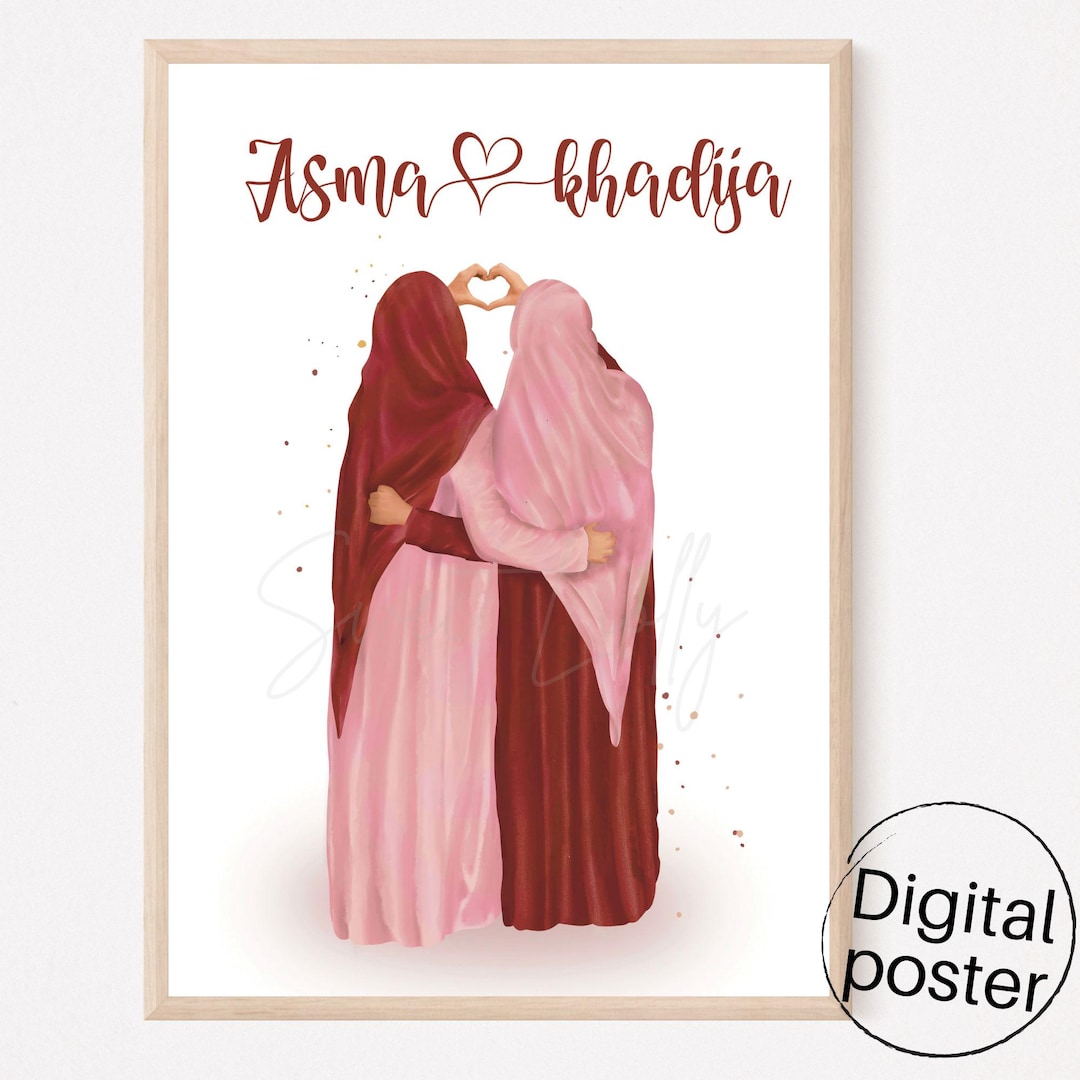Personalized Hijabi Sisters Digital Poster |hijabi Best Friends ...