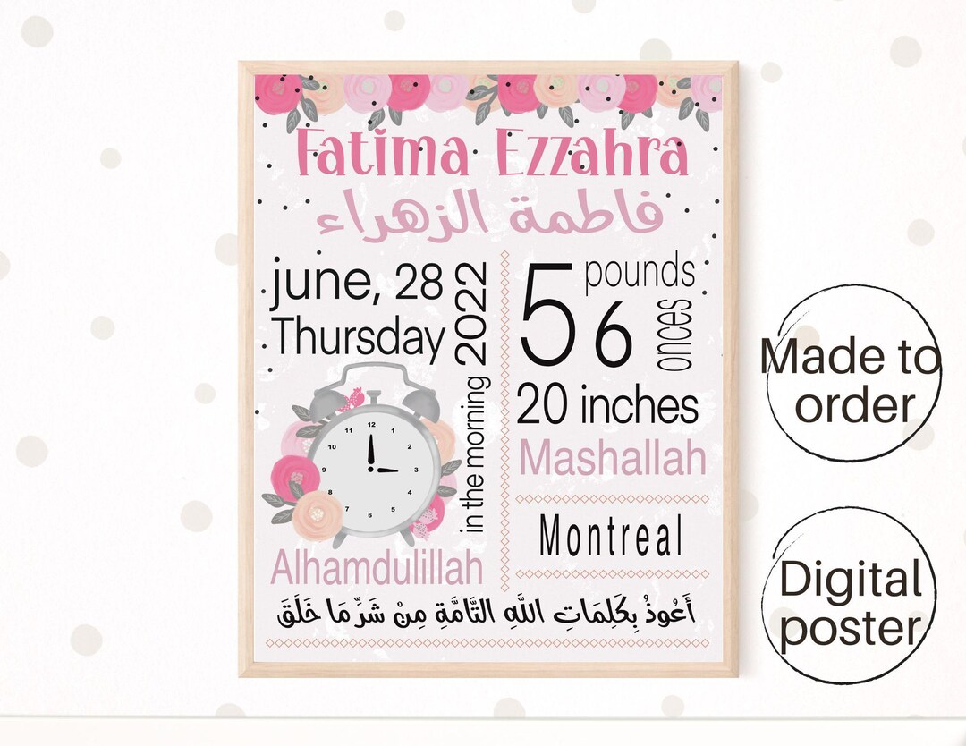 Personalized Islamic Birth Stats Digital Poster islamic Nursery ...