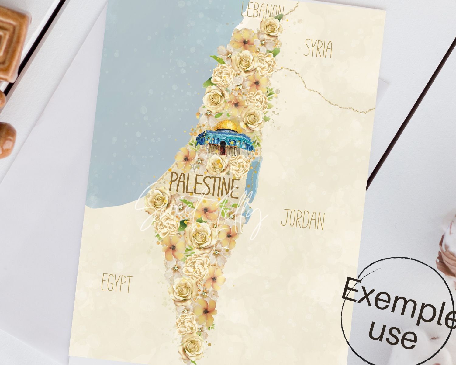 Palestine Floral Map With Dome of the Rock Clipart Illustration ...