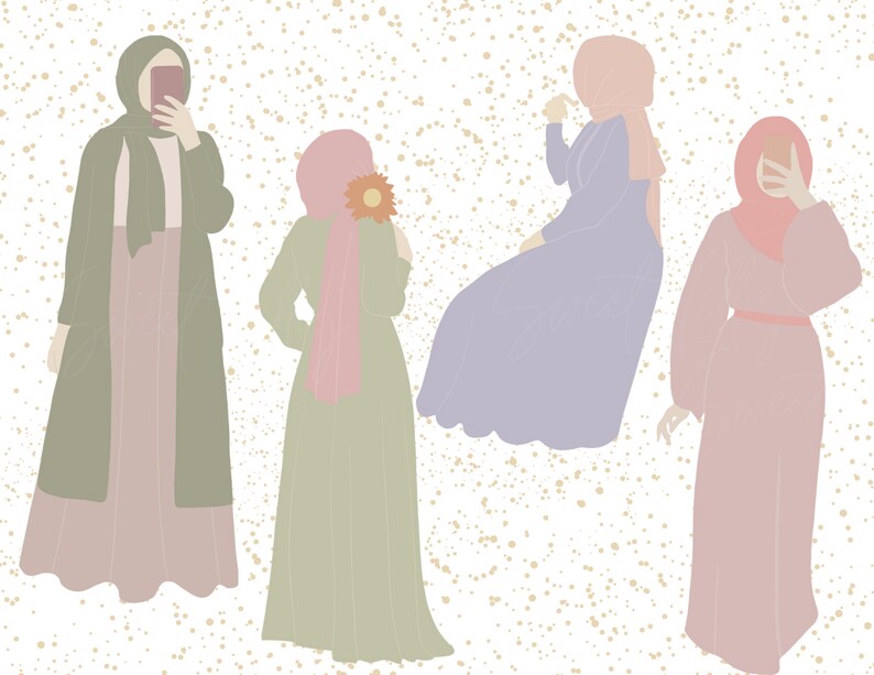 Hijabi Women Soft Colors Clipart Set - Muslim Girls Clipart - Islamic ...