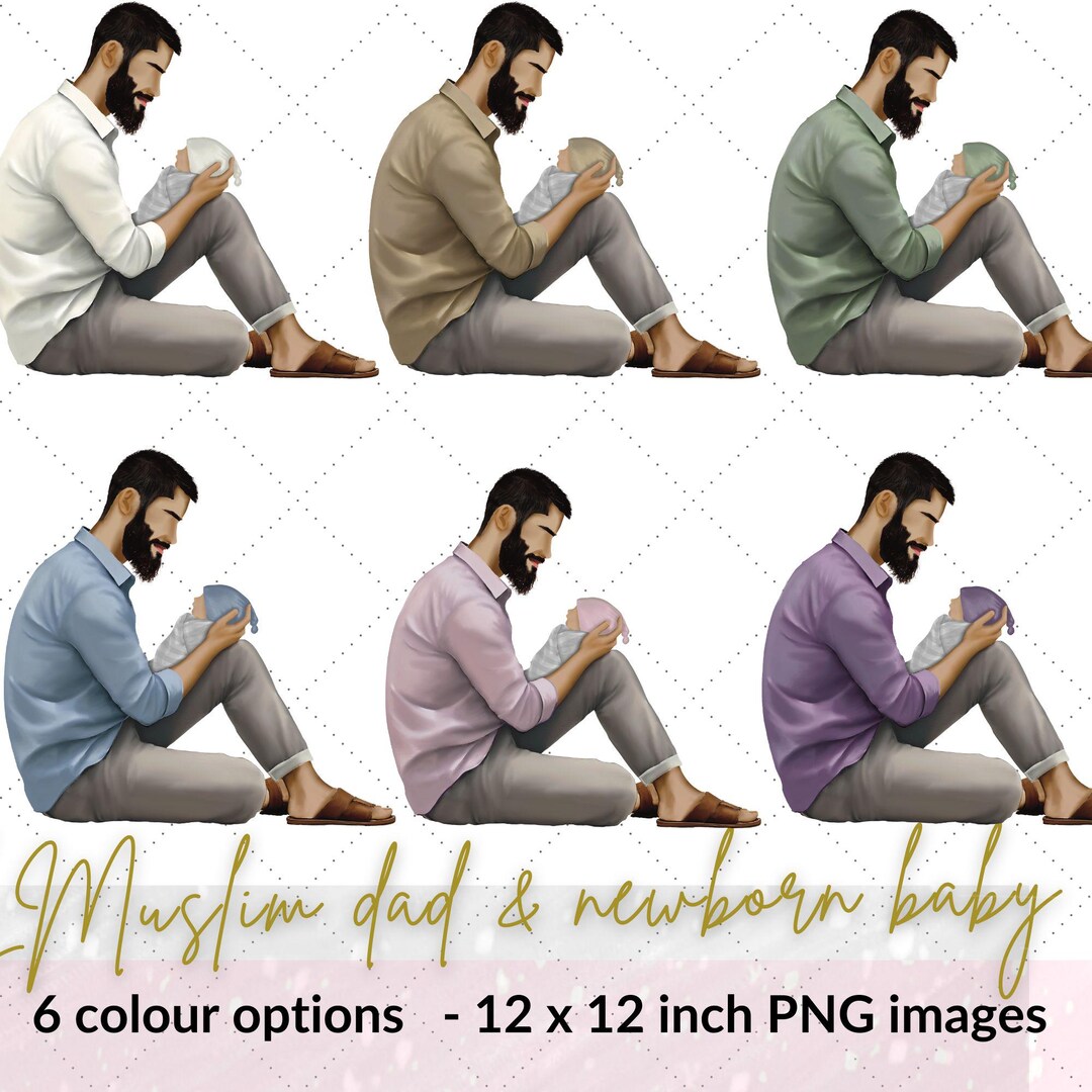 Muslim Dad Holding His Newborn Baby 6 Colour Option Clip Art ...