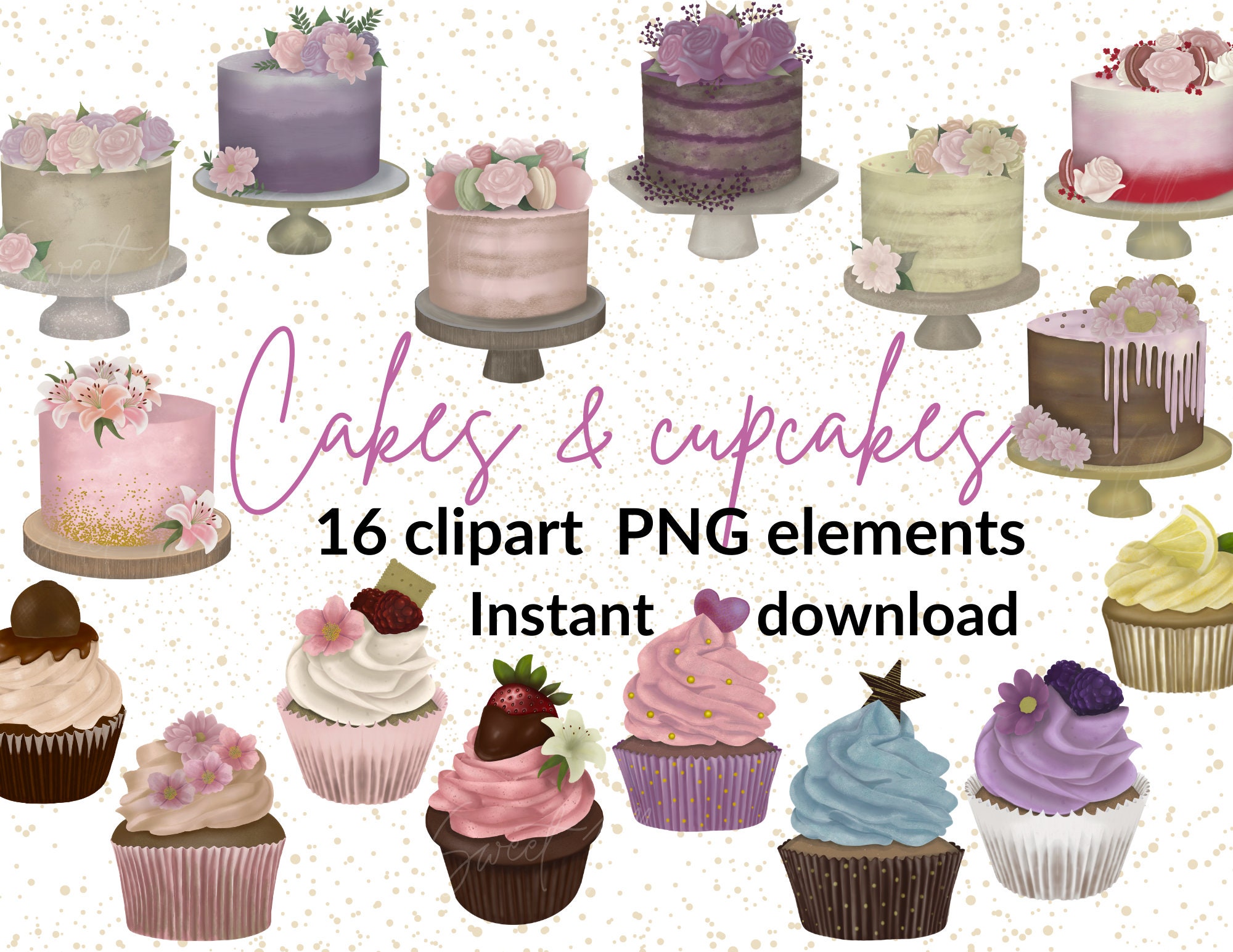 Floral Cakes & Cupcakes Clipart Set Sweets Clipart - Etsy