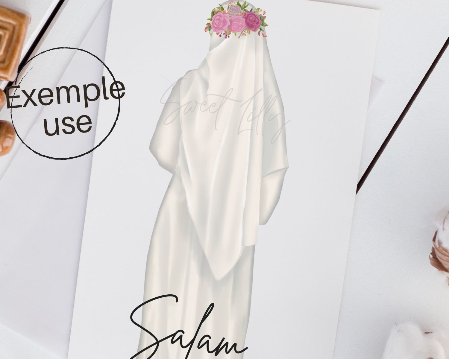 Floral Black & White Hijabi Back View 2 Clipart Illustrations ...