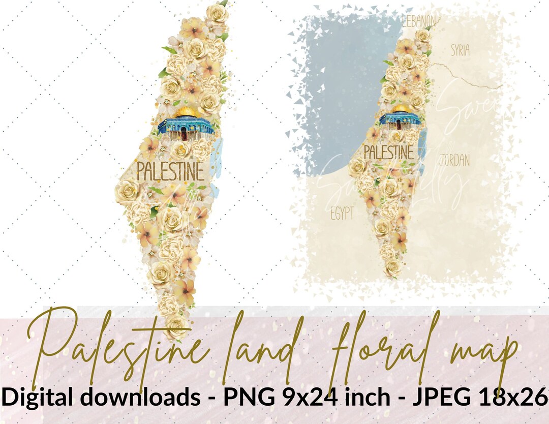 Palestine Floral Map With Dome of the Rock Clipart Illustration ...