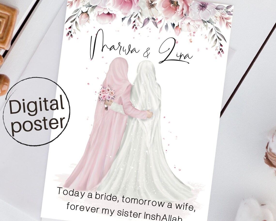 Personalized Islamic Wedding Sisters Digital Poster |bride and Sister ...