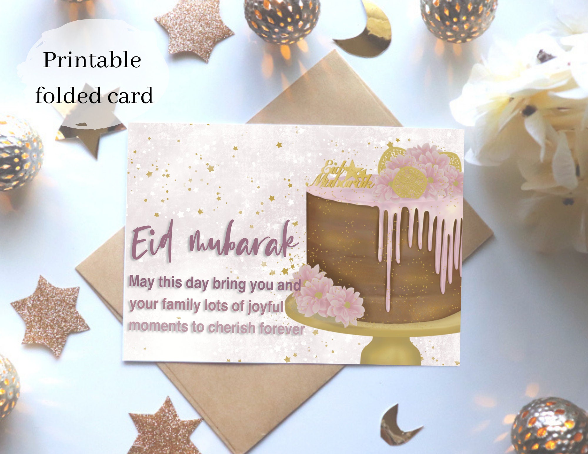 Eid Printable 5 X 7 Folded Card - Eid Digital Greeting Card - Cupcake ...