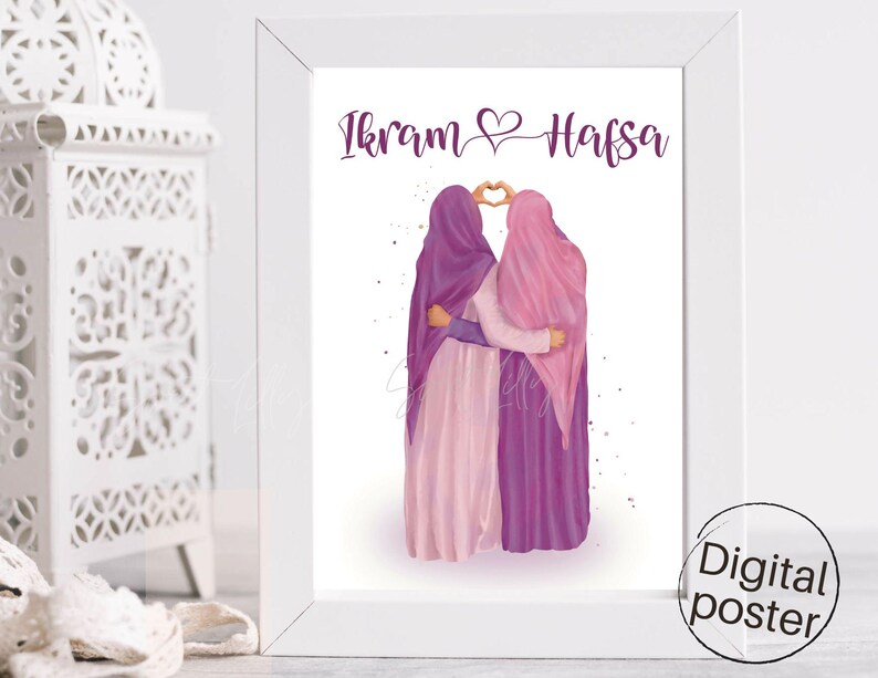 Personalized Hijabi Sisters Digital Poster |hijabi Best Friends ...
