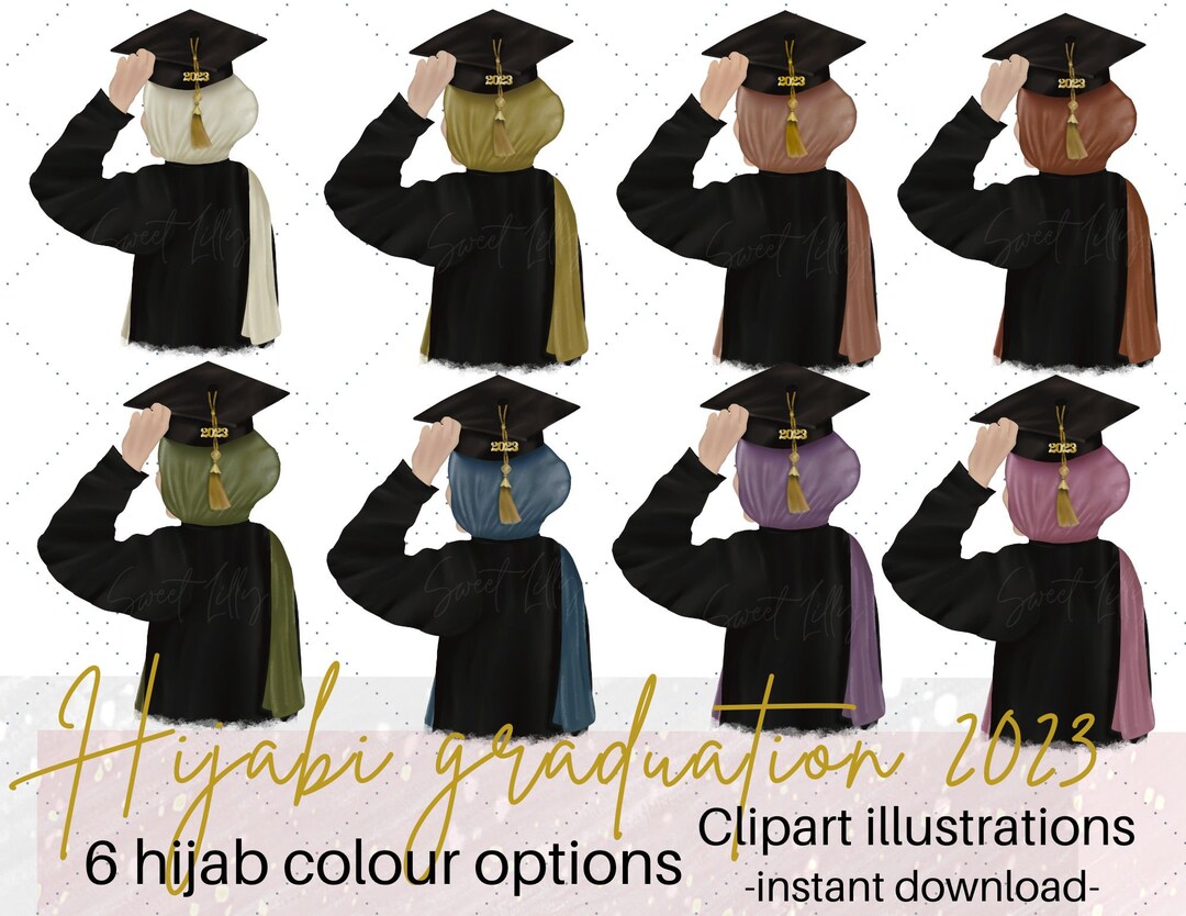 Woman in Hijab Holding Her Hat Graduation Clip Art Illustration ...