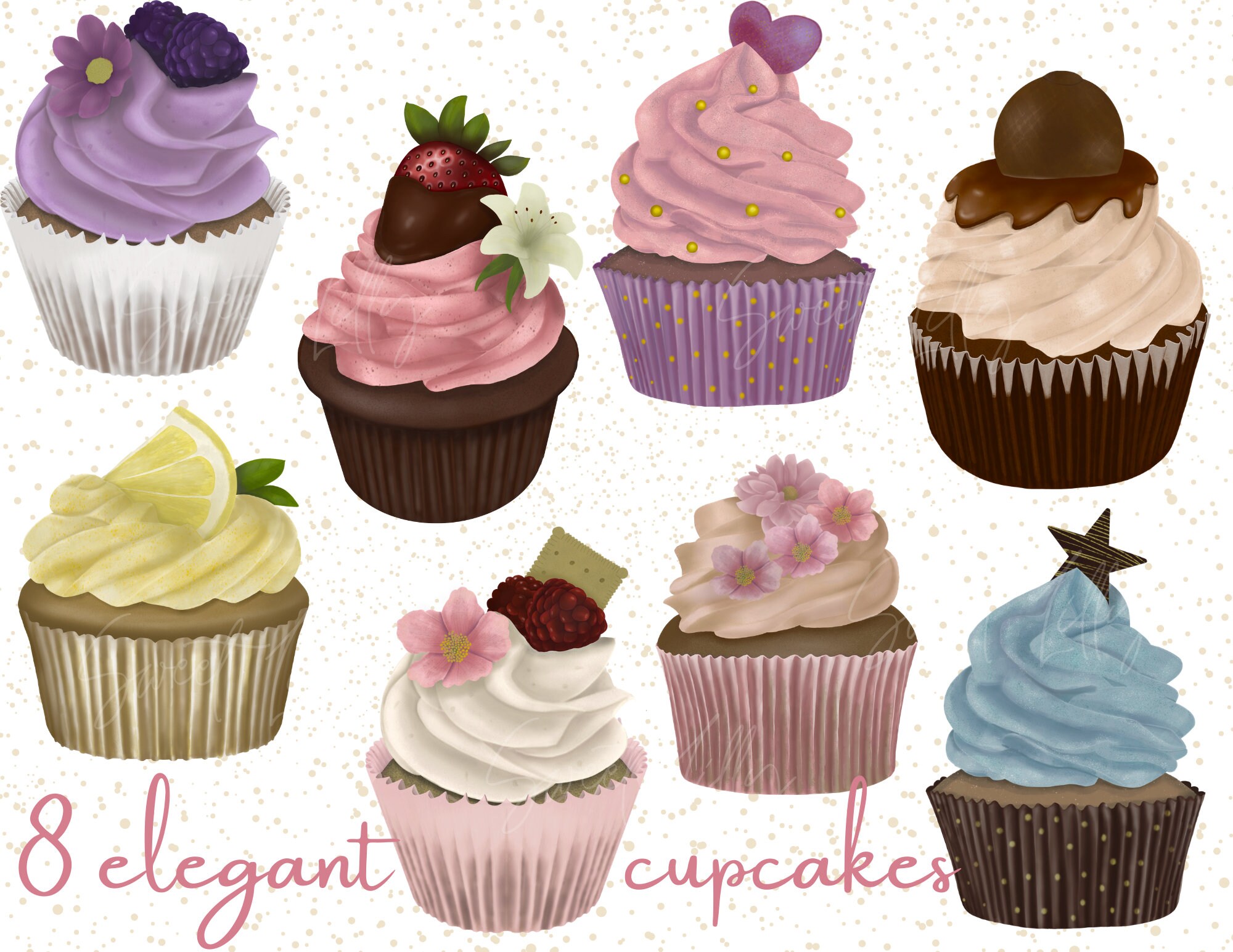 Floral Cakes & Cupcakes Clipart Set Sweets Clipart - Etsy
