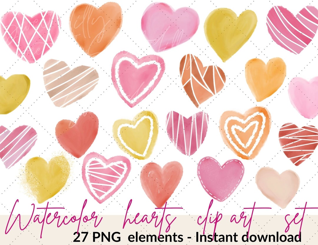 Watercolor 27 Heart Elements Clip Art Set Watercolor Graphics Hearts ...