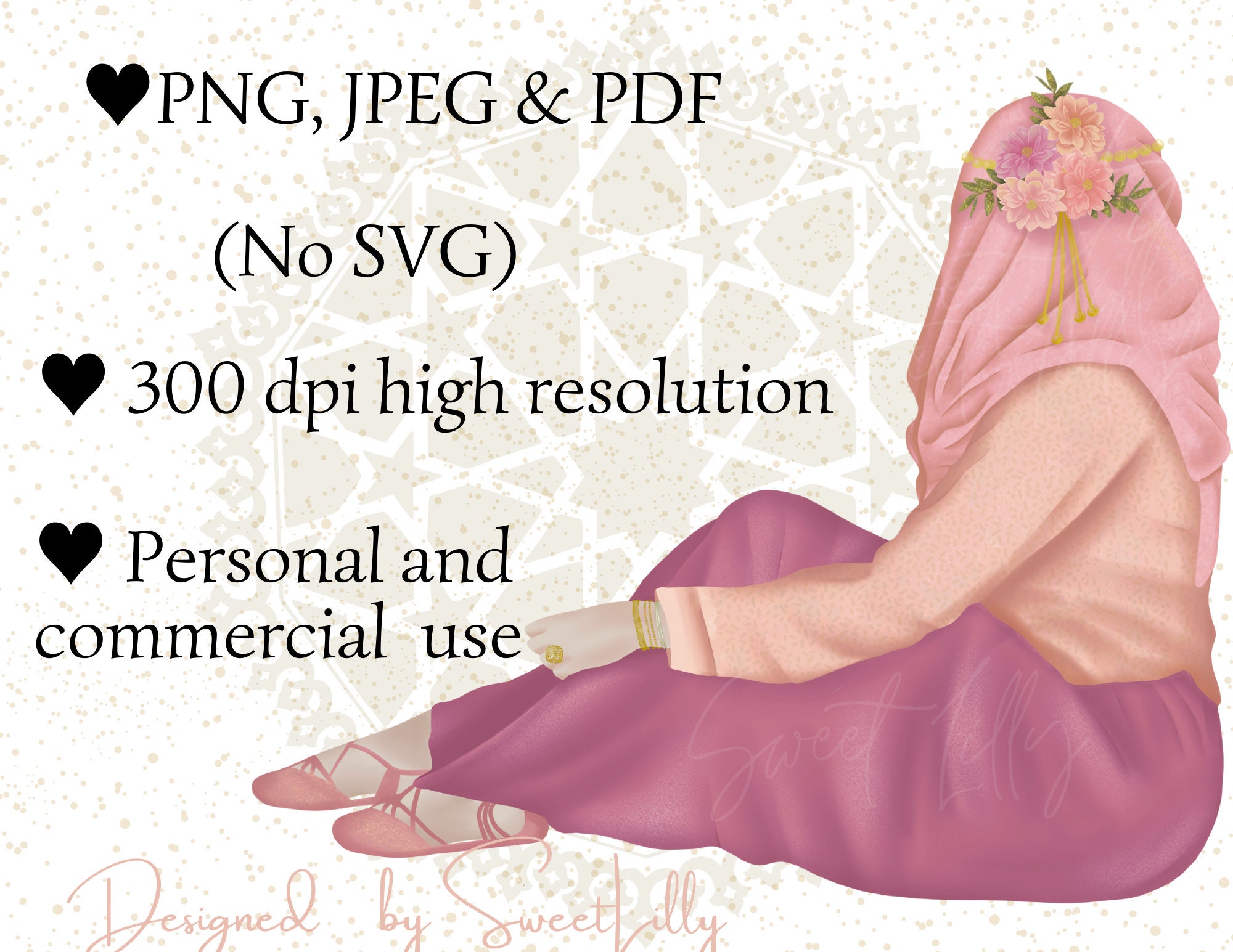 Hijabi Woman With Floral Crown Clip Art Illustration Sitting Muslim ...