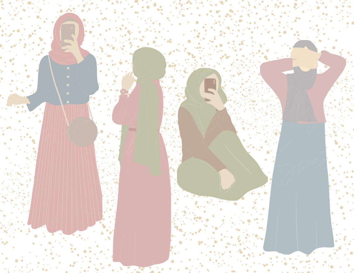 Hijabi Women Soft Colors Clipart Set - Muslim Girls Clipart - Islamic ...
