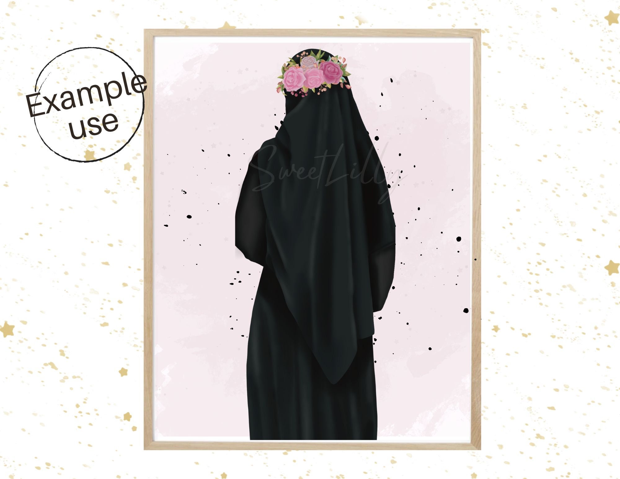 Floral Black & White Hijabi Back View 2 Clipart Illustrations - Etsy