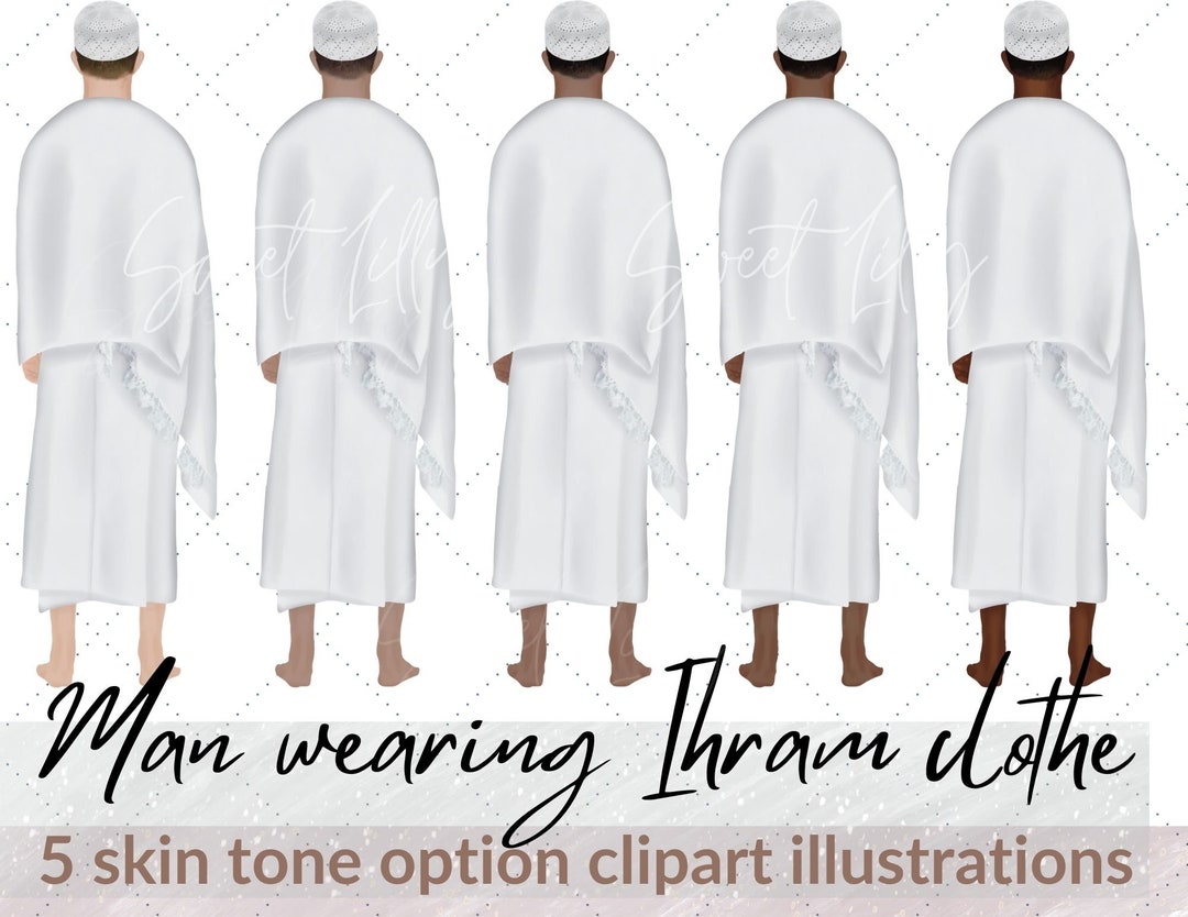 Man Wearing Ihram Clothe Back View 5 Skin Tone Option Clip Art ...