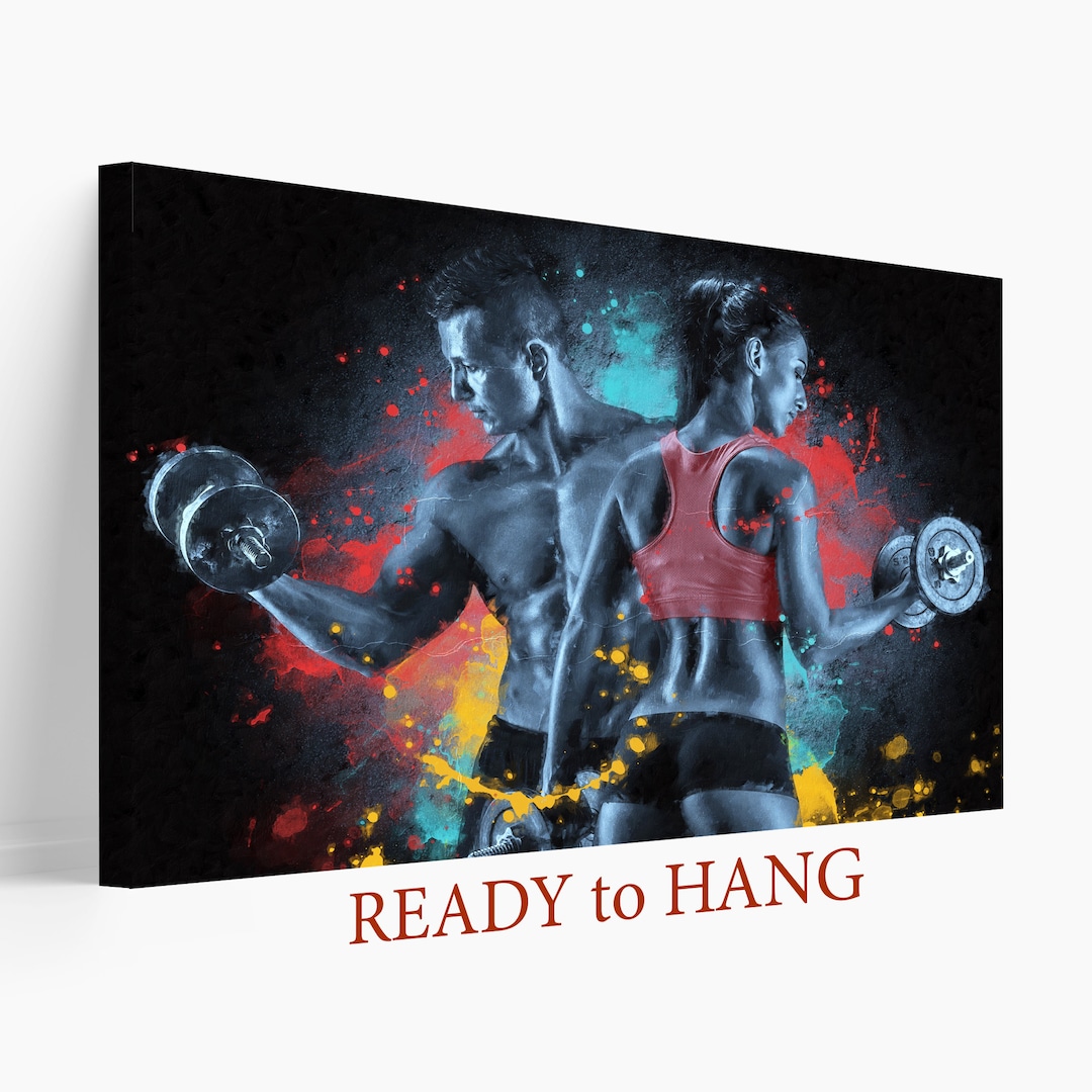 Abstract Gym Wall Art, Abstract Women and Man Workout Motivation ...