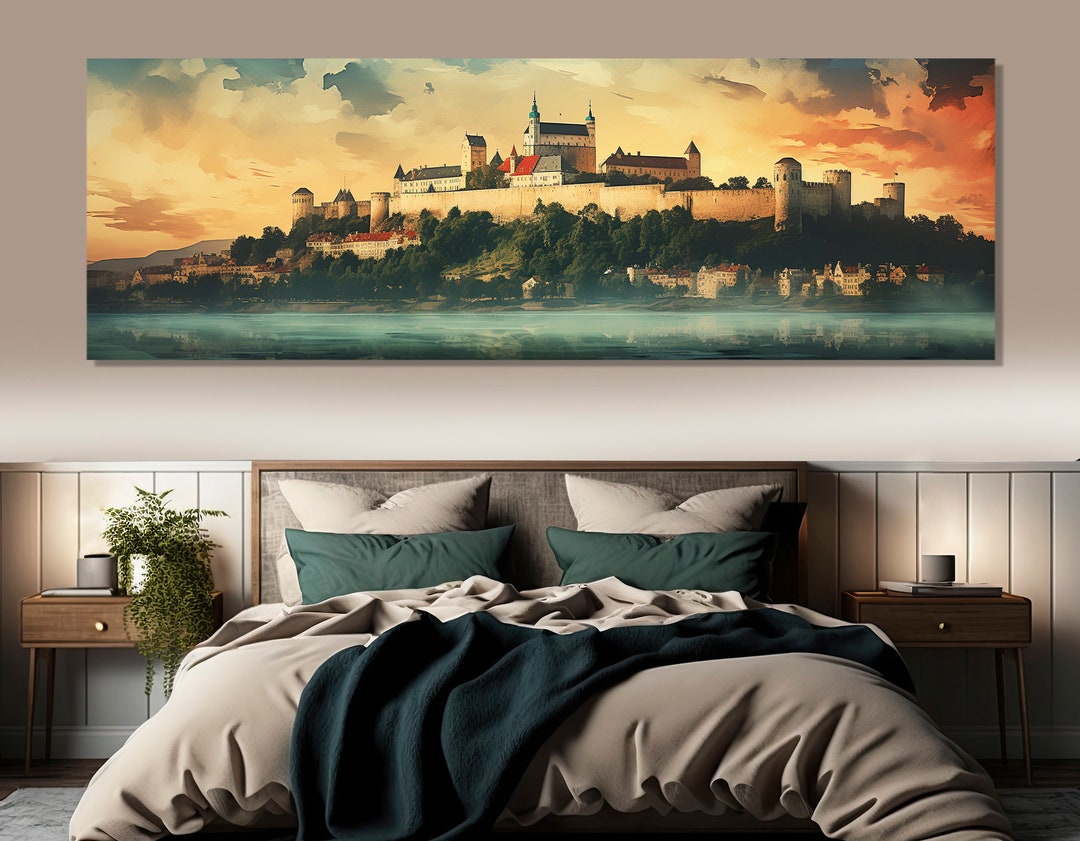 Vintage Castle Painting, Medieval Castle Canvas Print, Abstract Castle ...