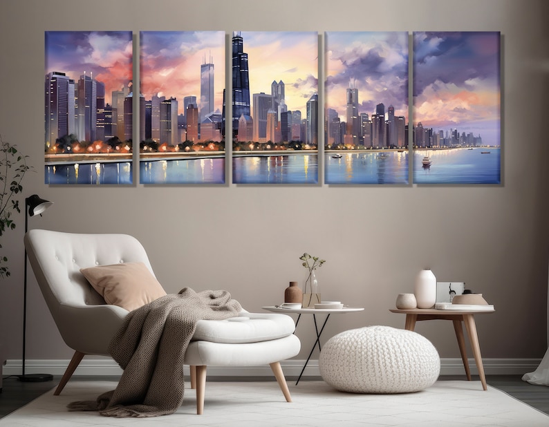 Large Chicago Skyline, Chicago Canvas Wall Art, Chicago Canvas Print ...
