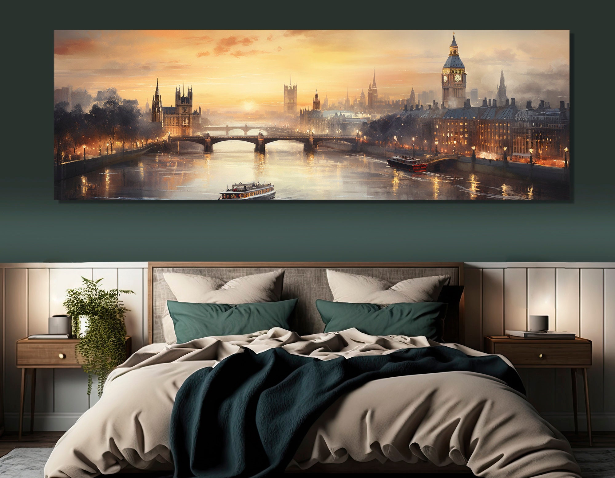 Vintage London Painting, Stunning London Canvas Print, Large London Wall Art, Retro England ...