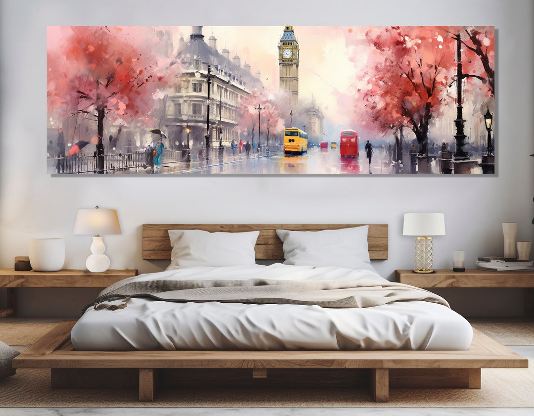 Vintage London City Painting, Stunning London Canvas Print, Large London Wall Art, Retro England ...