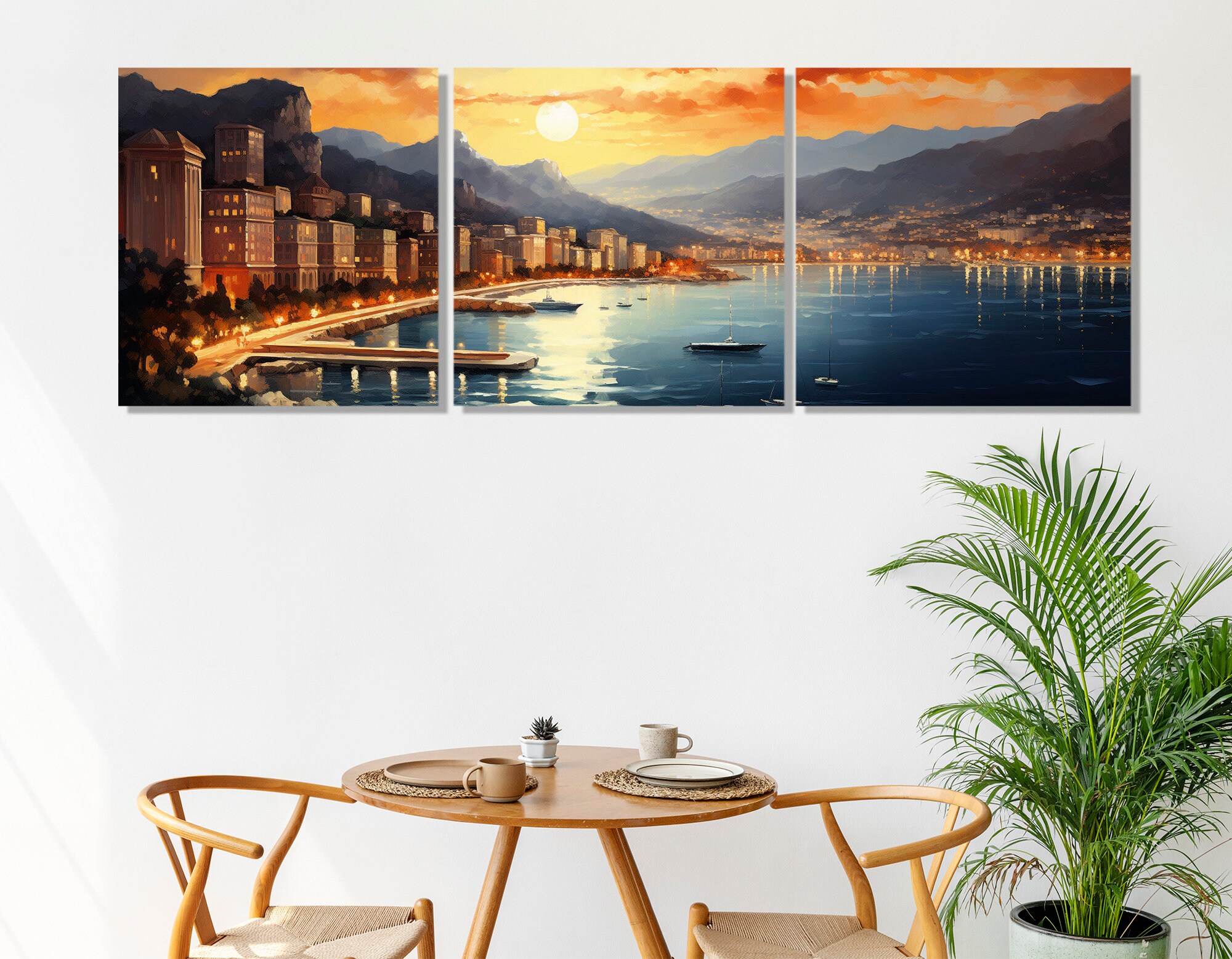 Vintage Monaco Sunset Canvas Art, Monaco Skyline Painting, Monaco ...