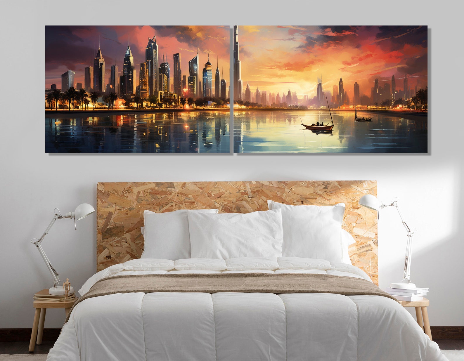 Scenic Dubai Painting, Dubai Skyline Canvas Print, Large Dubai Wall Art ...