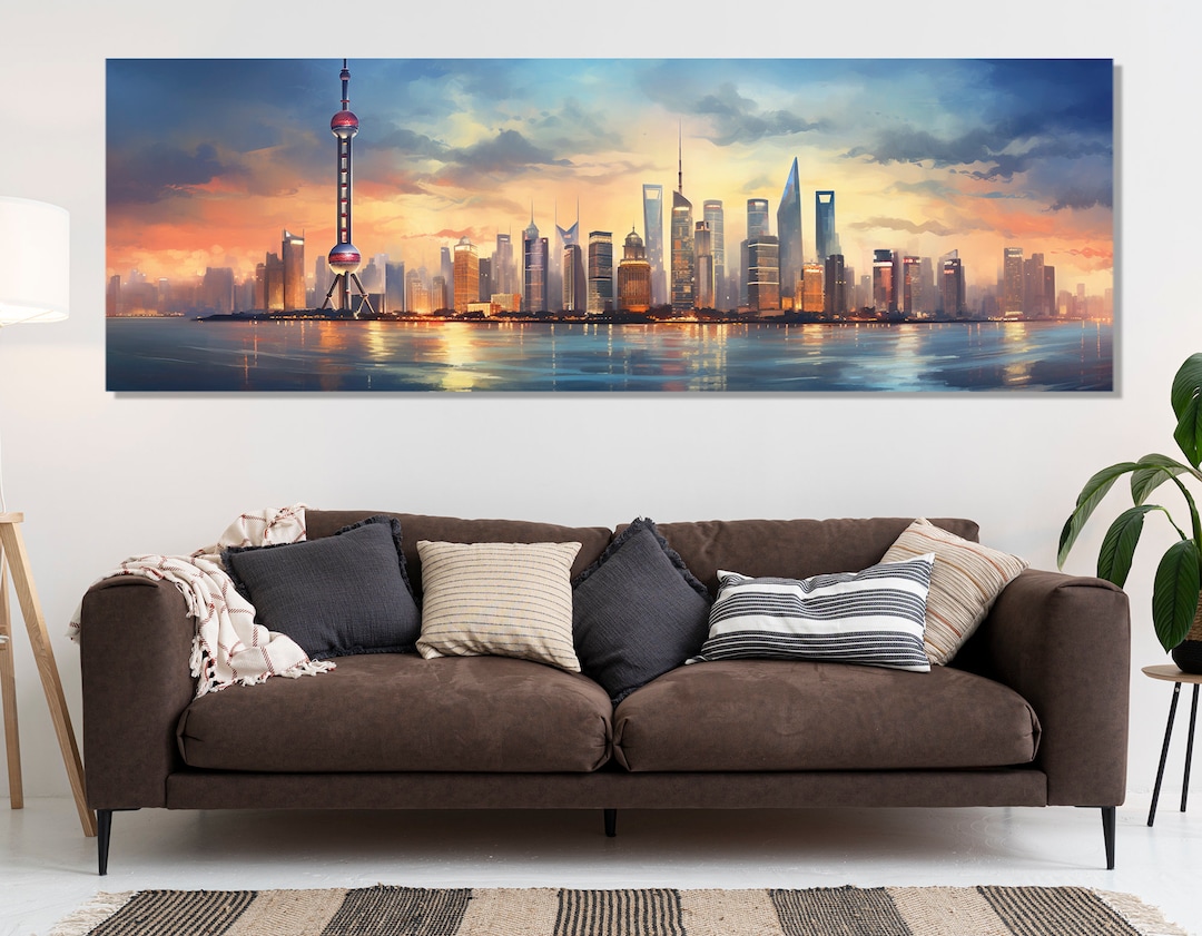 Scenic Shanghai Skyline Painting, Shanghai Canvas Print, Large Shanghai ...