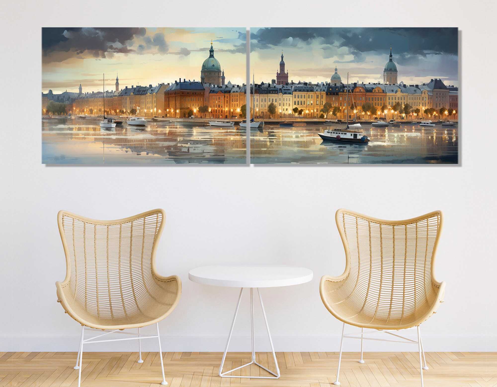 Vintage Helsinki Skyline Painting, Helsinki Canvas Print, Large ...