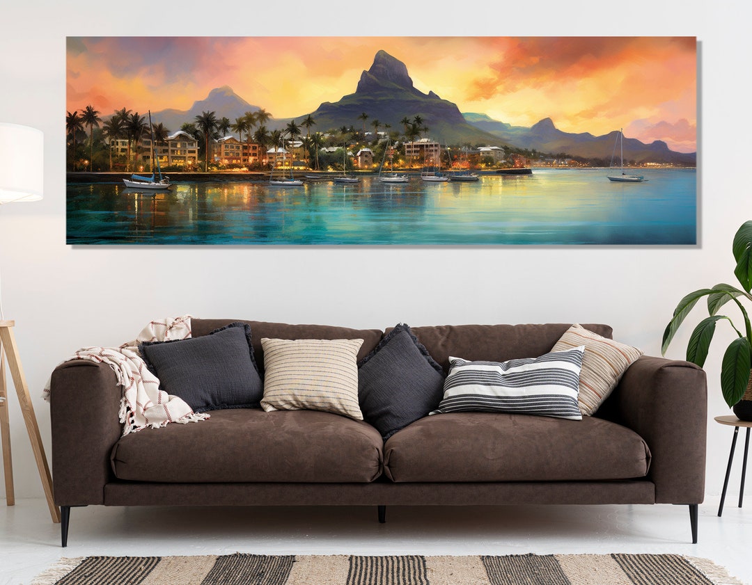 Scenic Mauritius Painting, Mauritius Skyline Canvas Print, Large ...
