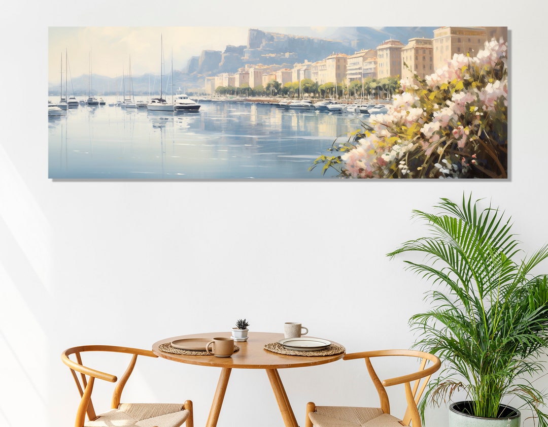 Vintage Monaco Skyline Painting, Monaco Canvas Print, Large Monaco Wall ...