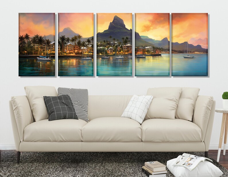 Scenic Mauritius Painting, Mauritius Skyline Canvas Print, Large ...