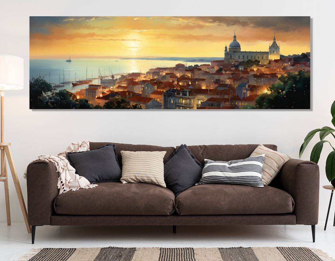 Abstract Lisbon Wall Art, Large Lisbon Skyline Painting Canvas Print ...