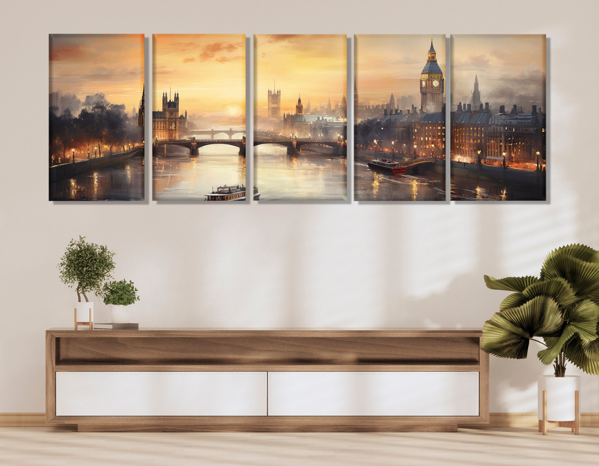 Vintage London Painting, Stunning London Canvas Print, Large London Wall Art, Retro England ...