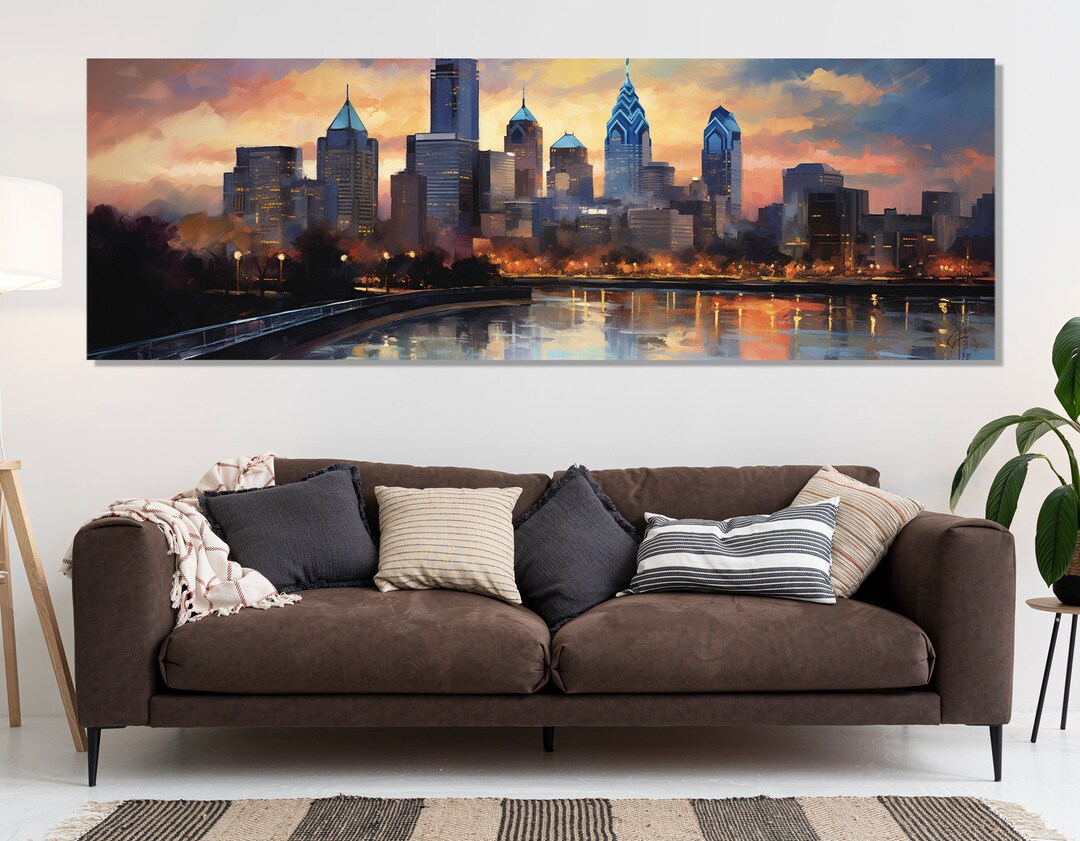 Scenic Philadelphia Skyline Canvas Print, Vintage Philadelphia Painting ...