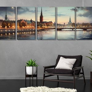 Vintage Riga Skyline Painting, Riga Canvas Print, Large Riga Wall Art ...