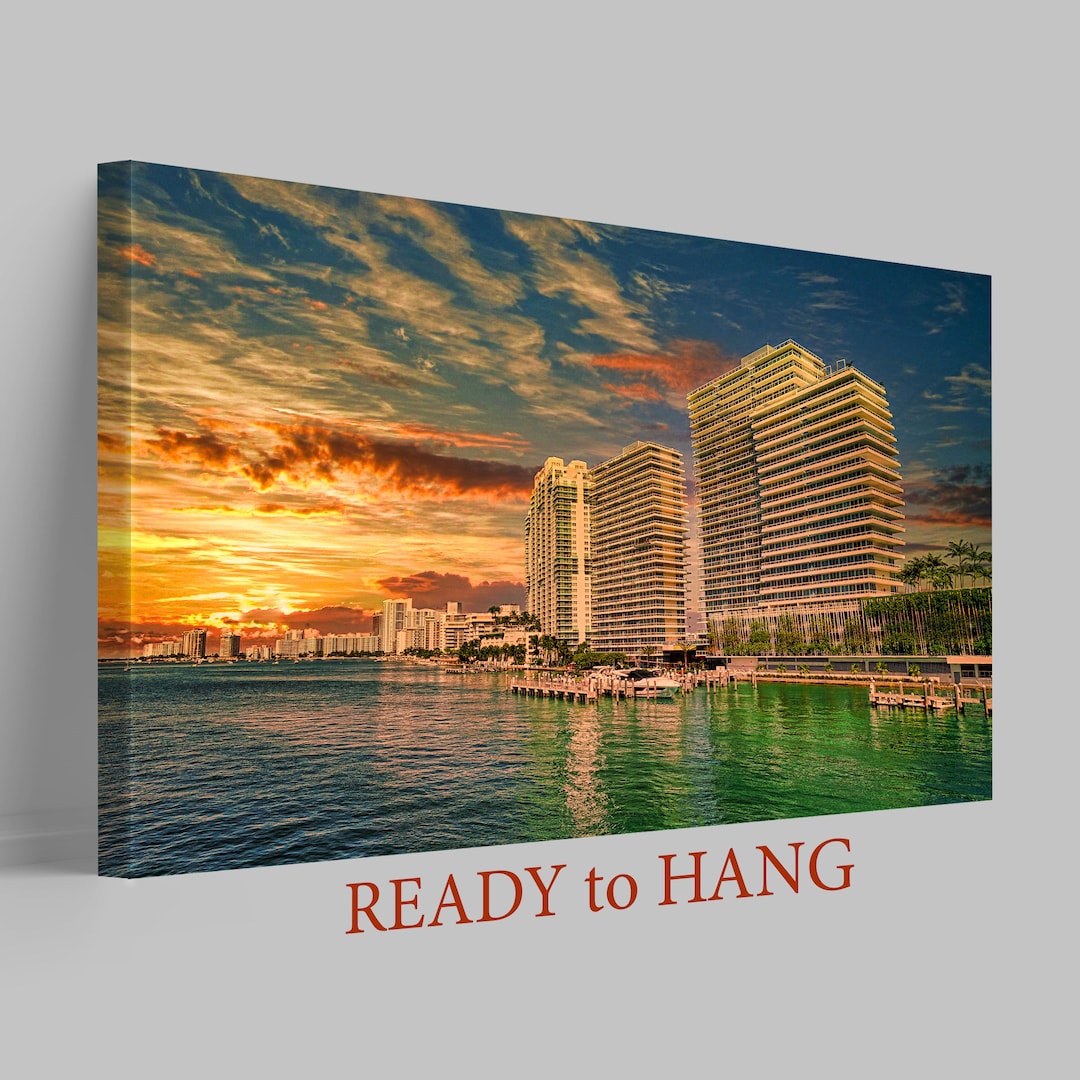 Miami Sunset Skyline Leinwand, Miami, Miami Leinwand Kunst, Miami Wanddekor - Etsy.de